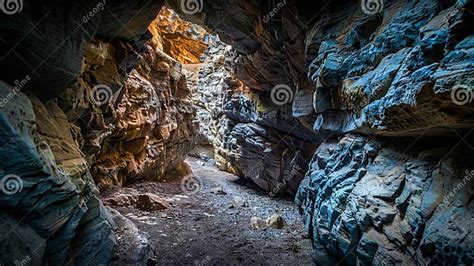 Scenic Cave Passageway With Jagged Rocks Illuminated By Sunlight