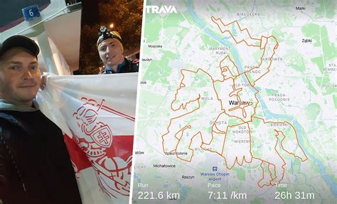 Беларусы прабеглі 221 кіламетр па Варшаве і намалявалі Пагоню