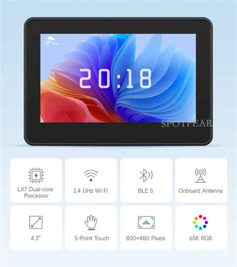 esp32 s3 4 3inch lcd b 800x480 captive touchscreen display board lvgl with sensor can i2c