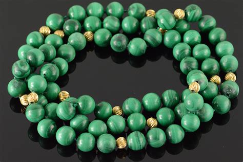 14k 10mm Malachite Gold Ball Bead Yellow Gold Necklace 35 Property Room