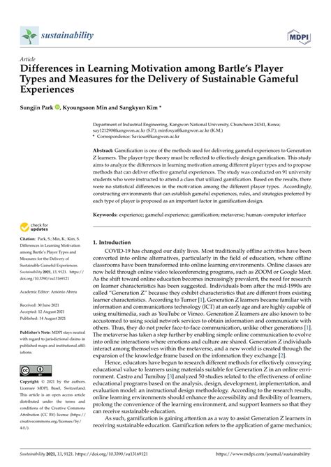 Pdf Differences In Learning Motivation Among Bartles Player Types