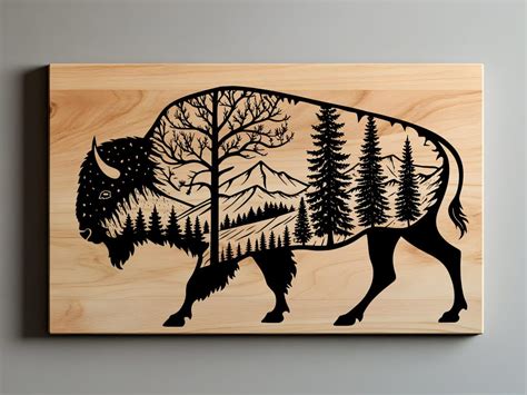 Buffalo Cutting Board Laser Engrave Svg File Charcuterie Forest