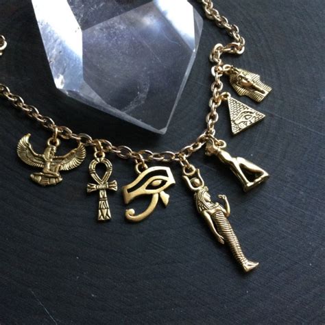 Egyptian Symbol Necklace Anubis And Bastet With Egyptian Symbols