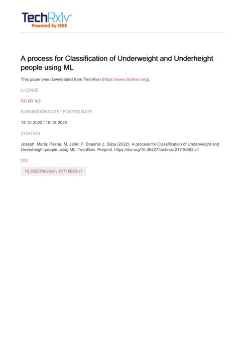 Pdf A Process For Classification Of Underweight And Underheight