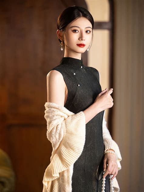 Chinese Black Sleeveless Cheongsam Dress Sexy Qipao Dress Hanfumodern