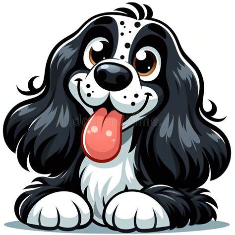 Drawing Of A Funny Black And White Cocker Spaniel Generative Ai Stock