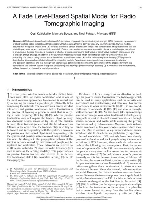 Pdf A Fade Level Based Spatial Model For Radio Tomographic Imaging