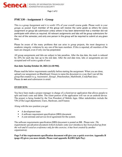 Assignment 1 M Pmc120 Seneca College Studocu