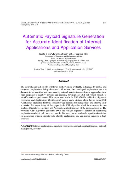 Pdf Automatic Payload Signature Generation For Accurate Identification Of Internet