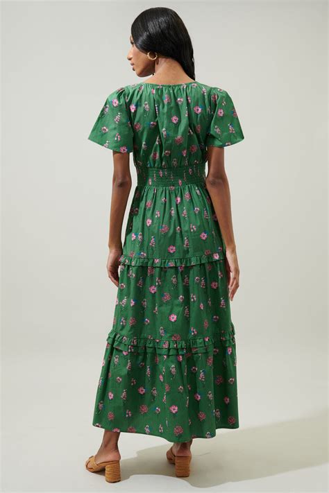 Trini Floral Palmer Poplin Tiered Maxi Dress Sugarlips