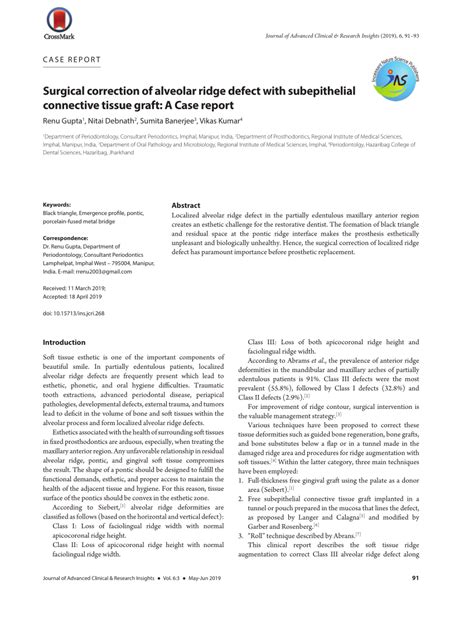 Pdf Surgical Correction Of Alveolar Ridge Defect With Subepithelial
