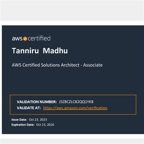 Tanniru Madhu On Linkedin Aws Solution Architect Certificate