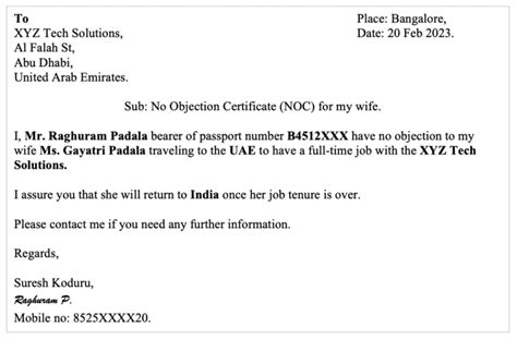 Noc Letter From Husband To Wife For Job