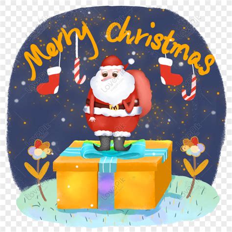 산타 클로스 선물 상자 크리스마스 밤 꽃 손으로 그려진 된 어린이 삽화 상업 요소 수 있습니다 Png 일러스트 무료 다운로드 Lovepik