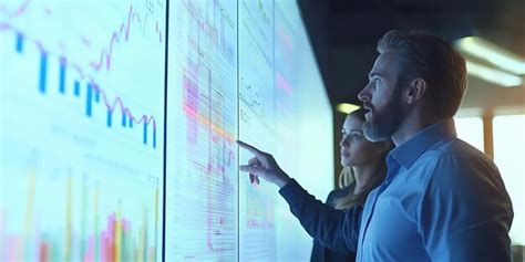 Business People Analyzing Data On Large Screen Illustration Premium