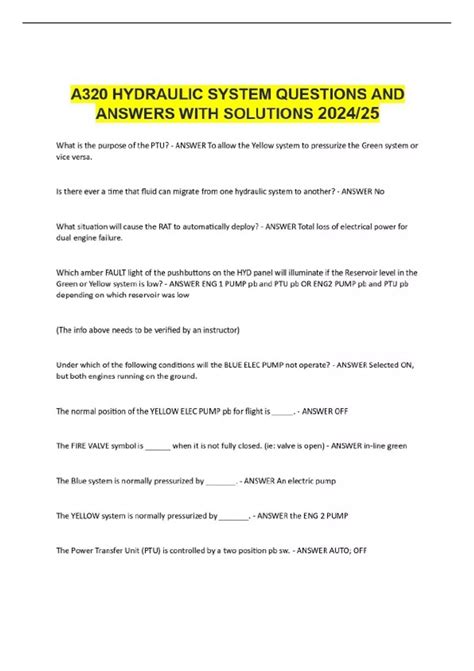 A320 Hydraulic System Questions And Answers With Solutions 202425