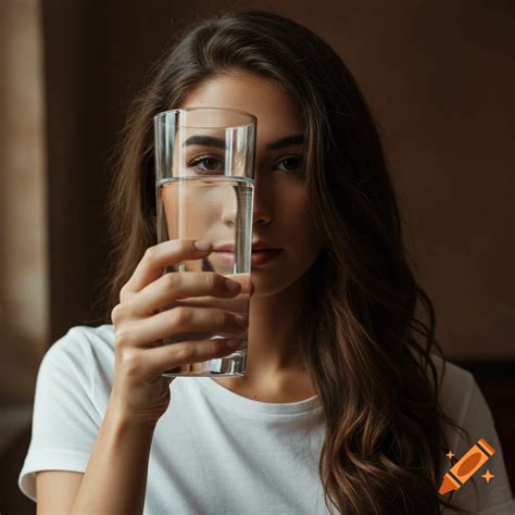 Photorealistic Portrait Of A Woman Holding A Glass Of Water In Front Of Her Face On Craiyon