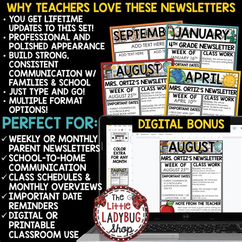 Monthly Weekly Editable Classroom Newsletter Templates The Little