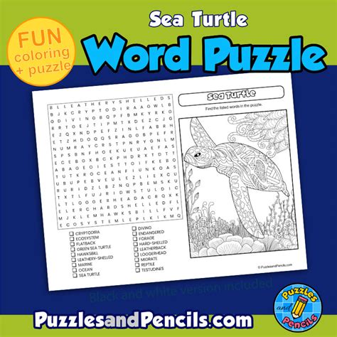 Sea Turtle Word Search Puzzle Activity Page And Coloring Wordsearch Made By Teachers