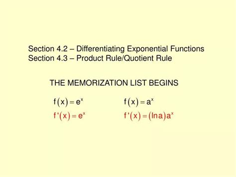 Ppt Section 42 Differentiating Exponential Functions Section 43 Product Rulequotient