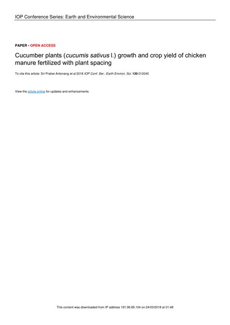 (PDF) Cucumber plants ( cucumis sativus l.) growth and crop yield of chicken manure fertilized ...