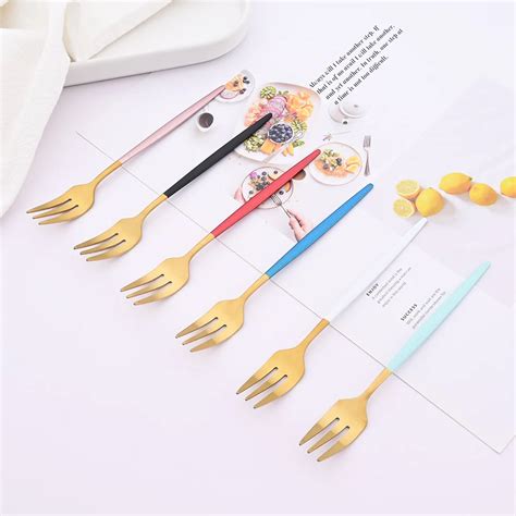 미니 포크 세트 과일 케이크 스낵 스테인레스 스틸 차 과일 포크 세트 디저트 포크 화이트 골드 작은 샐러드 포크 식기류 6 피스 Aliexpress