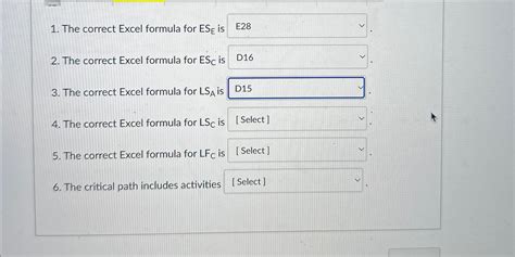 Solved The Correct Excel Formula For Ese ﻿isthe Correct