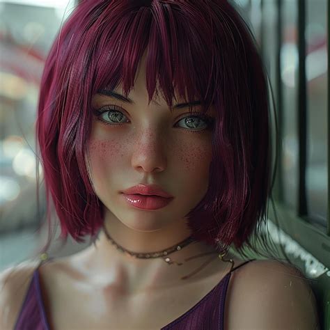 3d Rendered Photos Girl With Dyed Hair Standing In Street Realistic