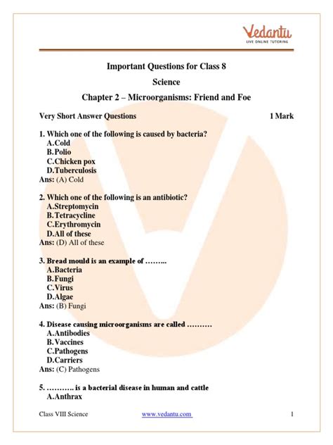 Important Questions For Cbse Class 8 Science Chapter 2 Download Free Pdf Microorganism