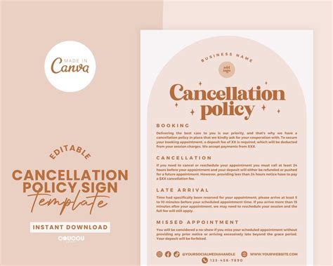 Editable Cancellation Policy Template Retro Cancellation Spa Policies