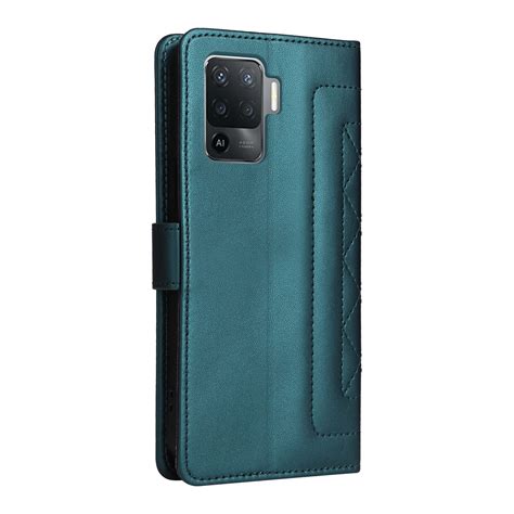 For Oppo A94 F19 Pro Diamond Lattice Leather Flip Phone Case Green