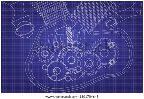 Disassembled Motorcycle Engine On Blue Background Stock Vector Royalty