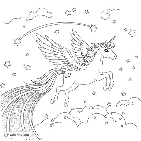 Magical Winged Unicorn Flight Coloringapp