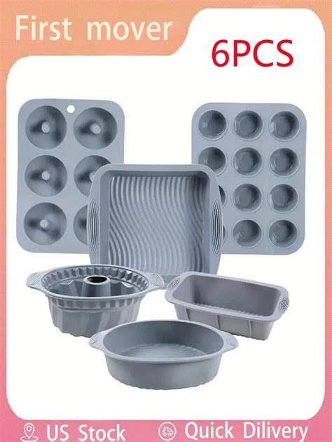 6pcs Set Silicone Baking Tools Kit Non Stick Baking Trays Cake Bread Muffin Toast Mousse