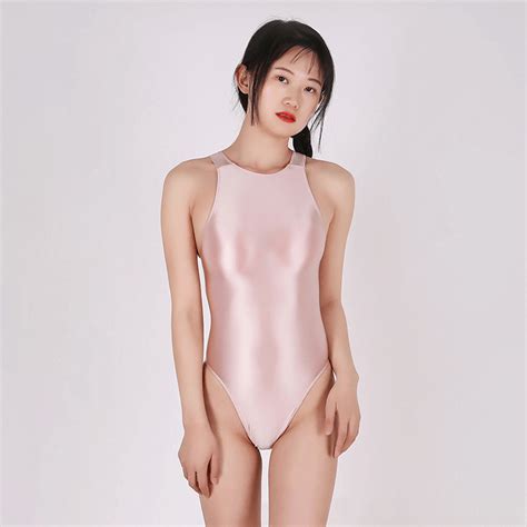 Peido Pink Shiny Wet Look Swimsuit Satinylust