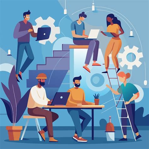 Premium Vector Collaborative Teamwork Modern Office Workers Engaged