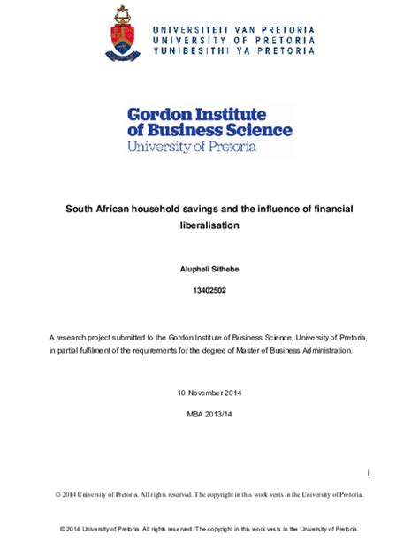 Pdf South African Household Savings And The Influence Of Financial Liberalisation Alupheli