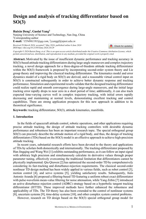 Pdf Design And Analysis Of Tracking Differentiator Based On So3