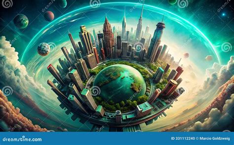 Tiny World With Naturepunk Buildings And Houses A Funny Illustration