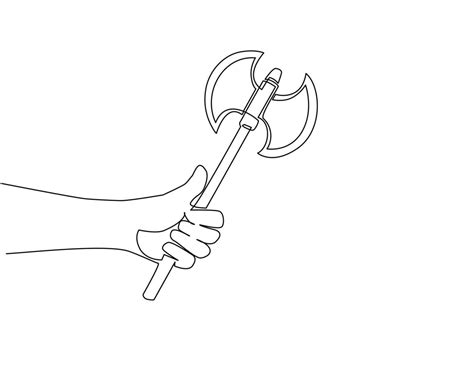 Single Continuous Line Drawing Hand Holding Battle Axe With Handle