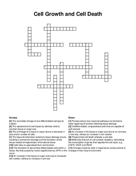 Cell Growth And Cell Death Crossword Puzzle