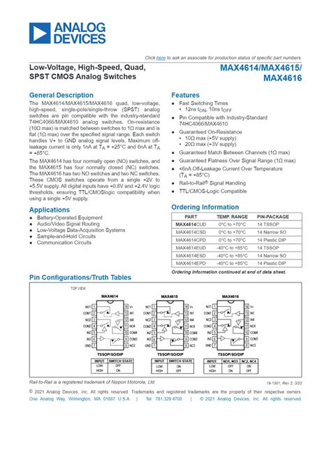 Max4614cud Analogue Switch Ics Low Voltage High Speed Quad Spst
