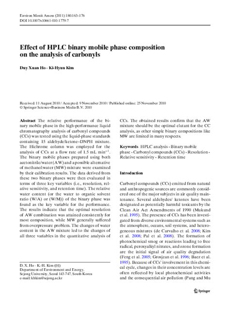 Pdf Effect Of Hplc Binary Mobile Phase Composition On The Analysis Of