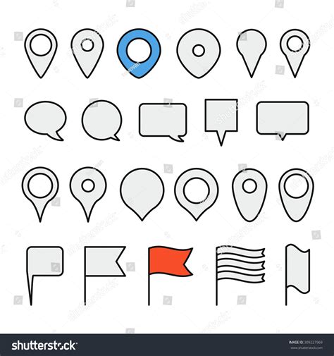 Navigation Pins Collection Minimalism Illustration Stock Vector