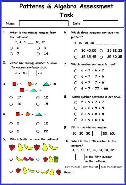 Grade 6 Math Patterning And Algebra Worksheets Matchstick Patterns