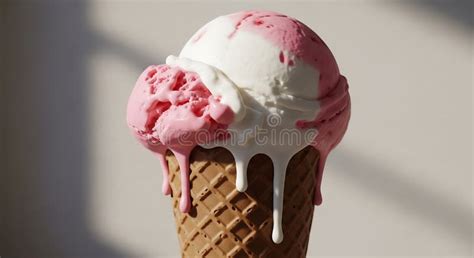 Melted Strawberry And Vanilla Ice Cream Cone Summer Delight Ai Generated Stock Illustration