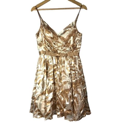 Arden B Dresses Arden B Silk Dress Tan White Strappy V Neck Small S
