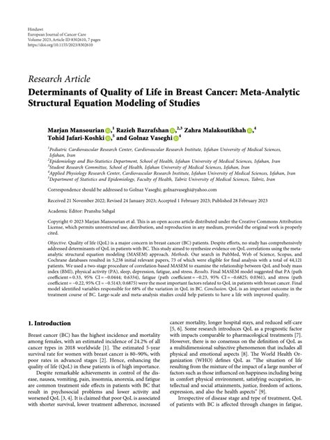 Pdf Determinants Of Quality Of Life In Breast Cancer Meta Analytic Structural Equation