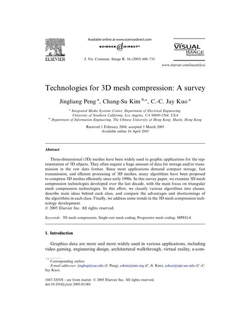 technologies for 3d mesh compression a survey docslib