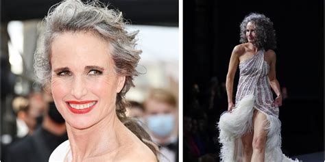 Andie Macdowell 64 Flaunts Legs Grey Hair In Fashion Week Photo